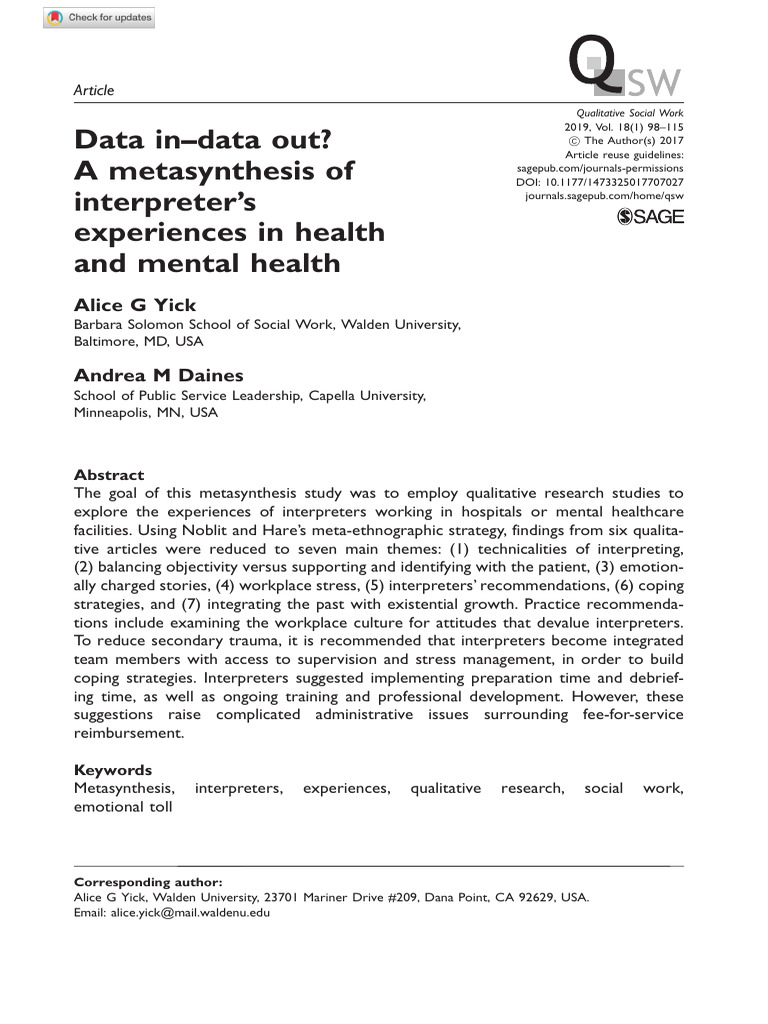 Yick, Alice and Daines, Andrea ¿Data in Data Out. A Metasynthesis of ...