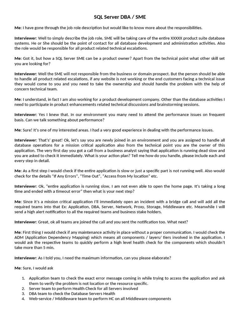 SQL Server Dba / Sme: Me Interviewer | PDF | Microsoft Sql Server | Databases