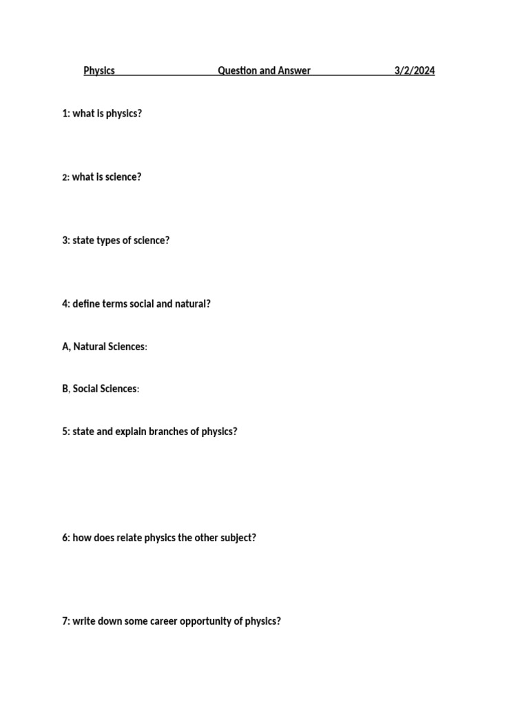 Physics Question and Answer 3 | PDF | Force | Volume