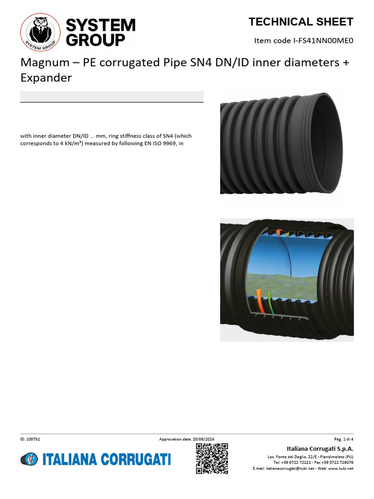 HDPE Corrugated Pipe SN4 Specs | PDF | Pipe (Fluid Conveyance) | Building Engineering