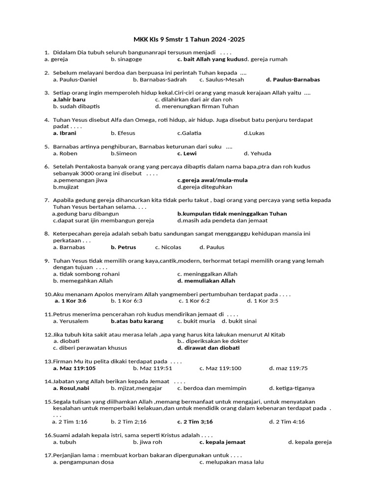 MKK Kls 9 SMSTR 1 Tahun 2024-1 | PDF