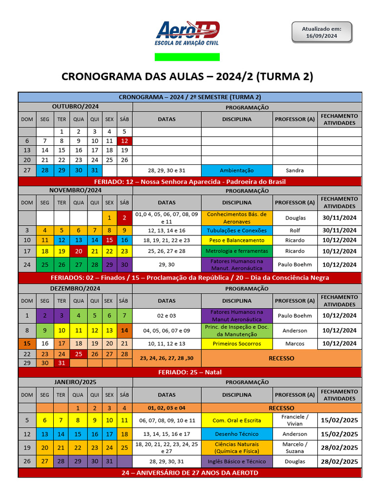 Cronograma Mma-Básico 2024-2 - Turma 2 | PDF