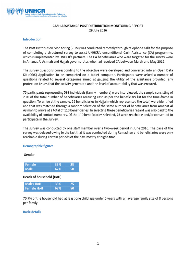 Cash Assistance Monitoring Report | PDF | Cash | Economies