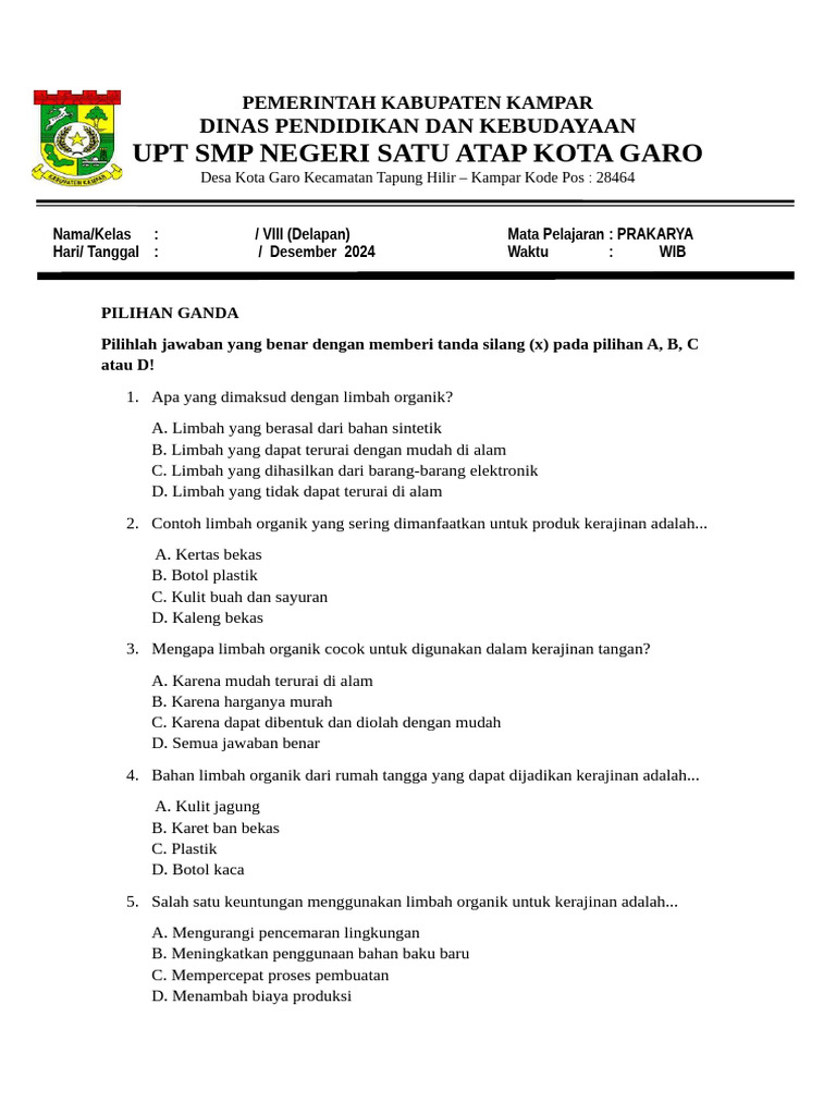 Soal Prakarya Kelas 8 | PDF