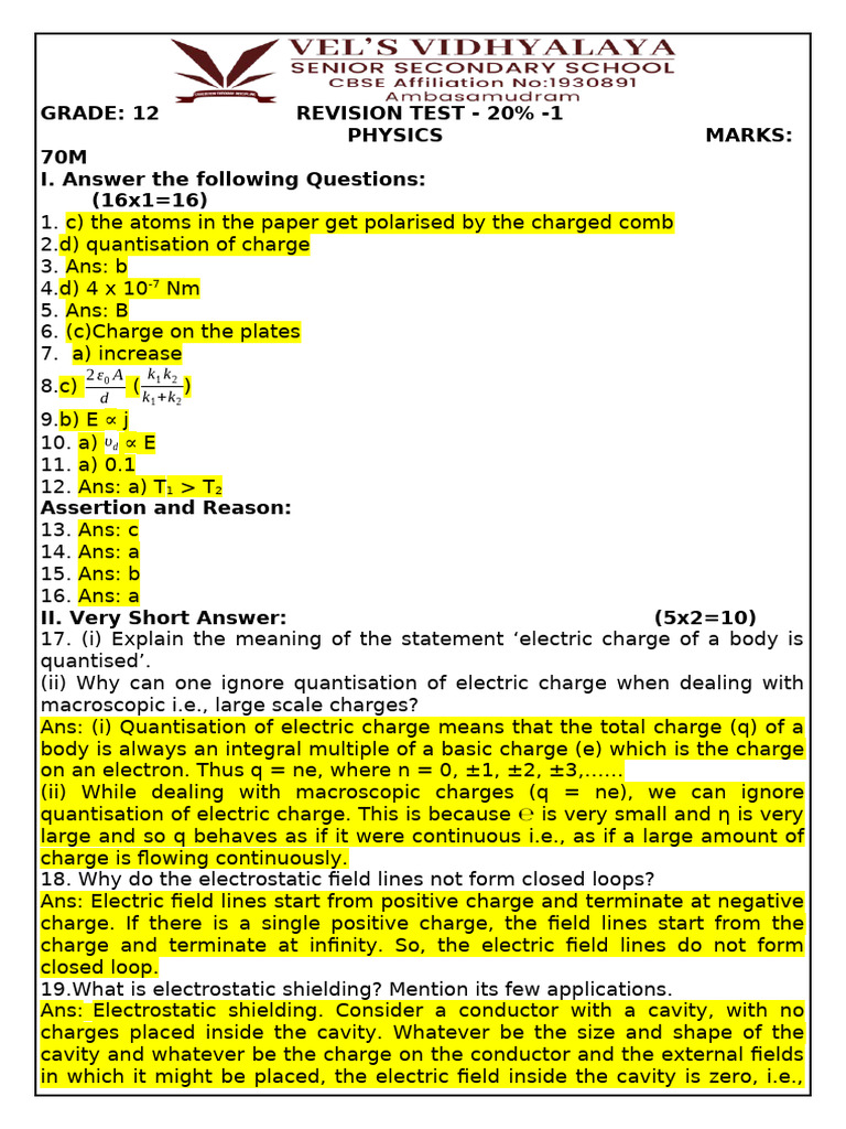 Grade 12 Physics 20% Answer | PDF | Electrical Resistance And ...