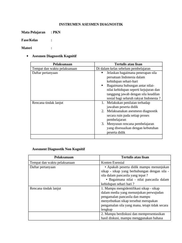 Instrumen Asesmen Diagnostik PKN | PDF