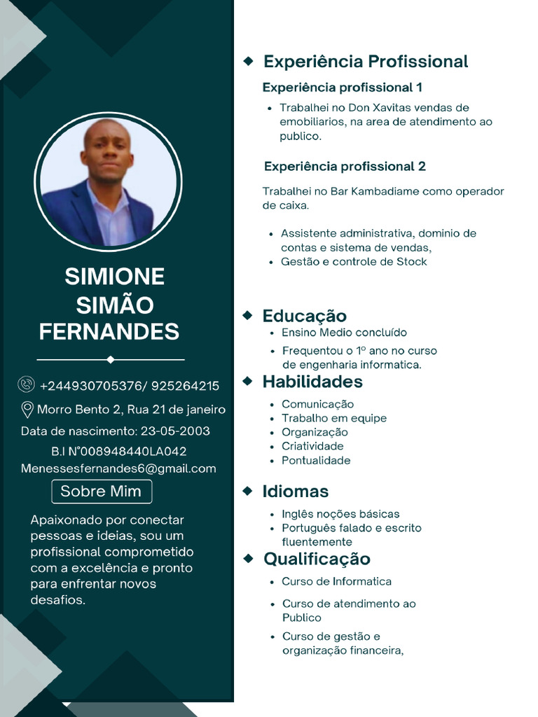 Currículo a4 elegante verde escuro e branco | PDF