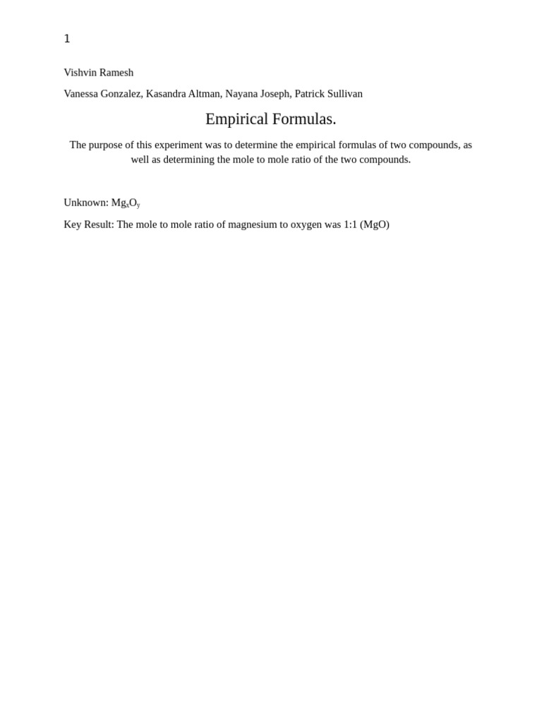 Empirical Formulas Lab | PDF