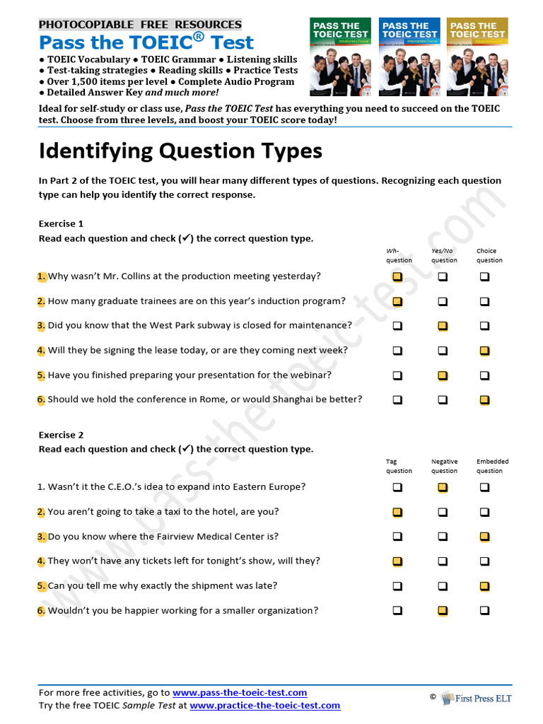 Identifying Question Types Toeic | PDF | Question | Human Communication