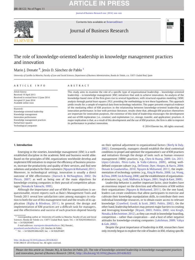 Knowledge-Oriented Leadership & Innovation | PDF | Leadership | Survey ...