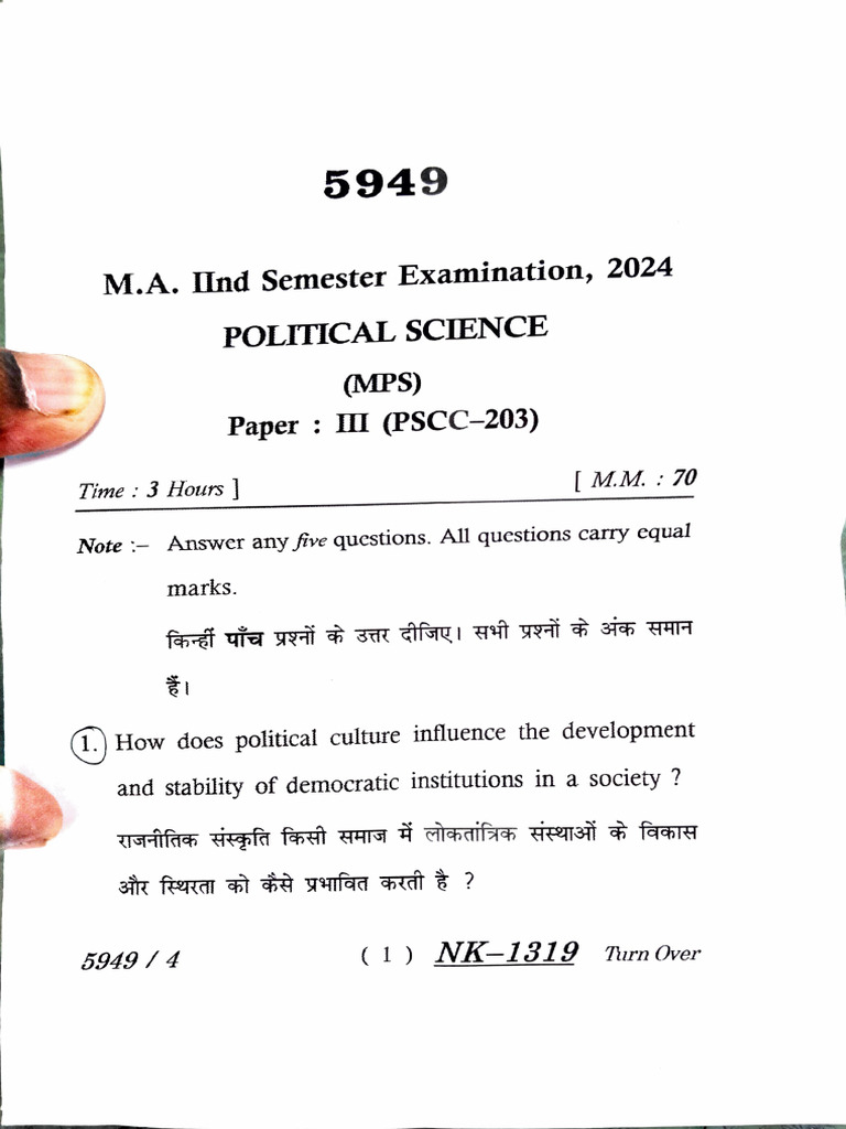 MPS 2nd Sem PSCC 203 | PDF | Democracy | Political Ideologies
