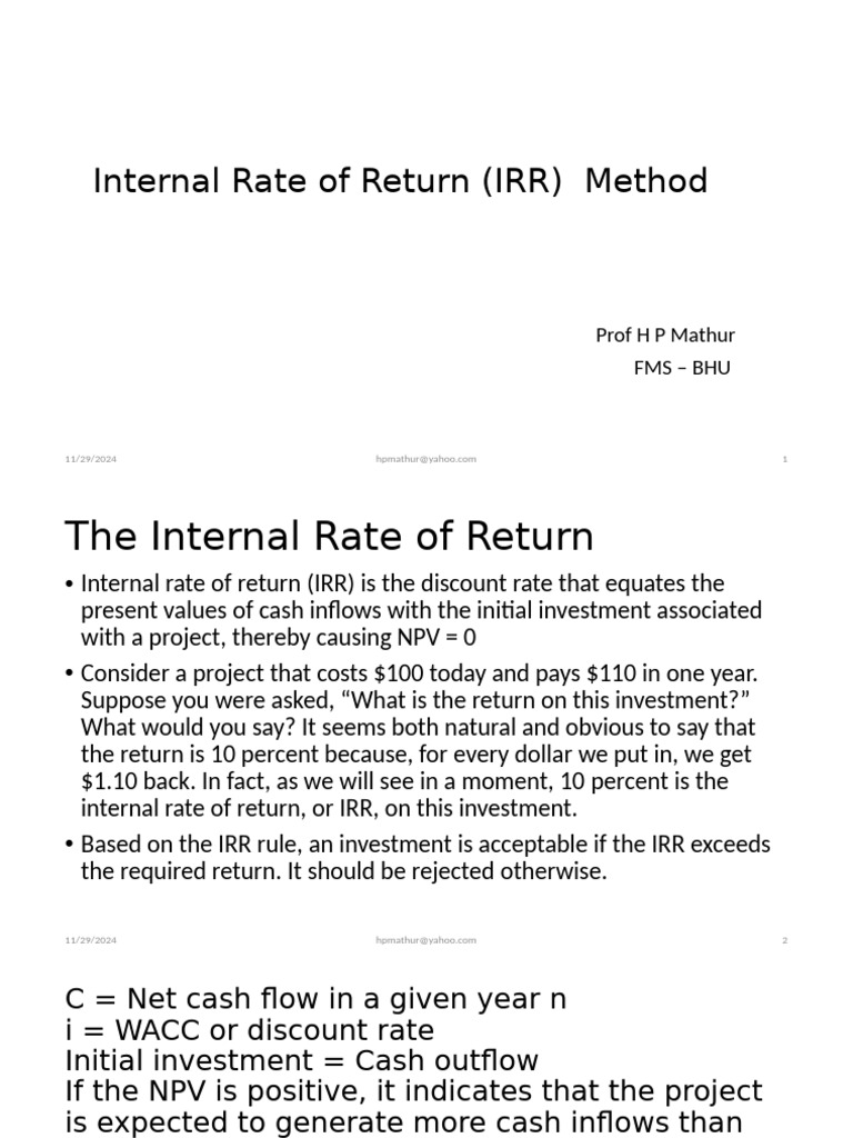 Internal Rate of Return (IRR) Method | PDF | Internal Rate Of Return ...