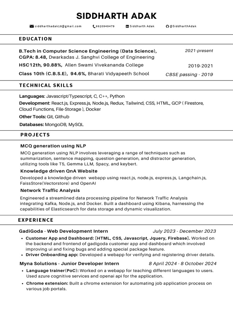 Siddharth Resume | PDF