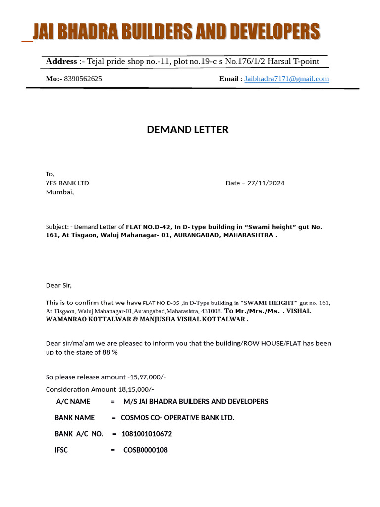 Demand Letter for Flat D-42 Release | PDF