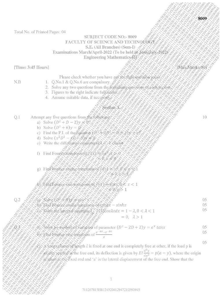 Btech 3 Sem Engineering Mathematics 3 8009 Jul 2022 | PDF