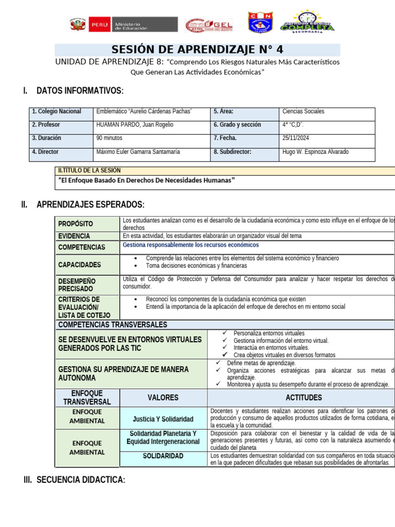 Jrhp-Sesion CCSS 4° Sec-Semana 04 Uni 8 | PDF | Maestros | Aprendizaje