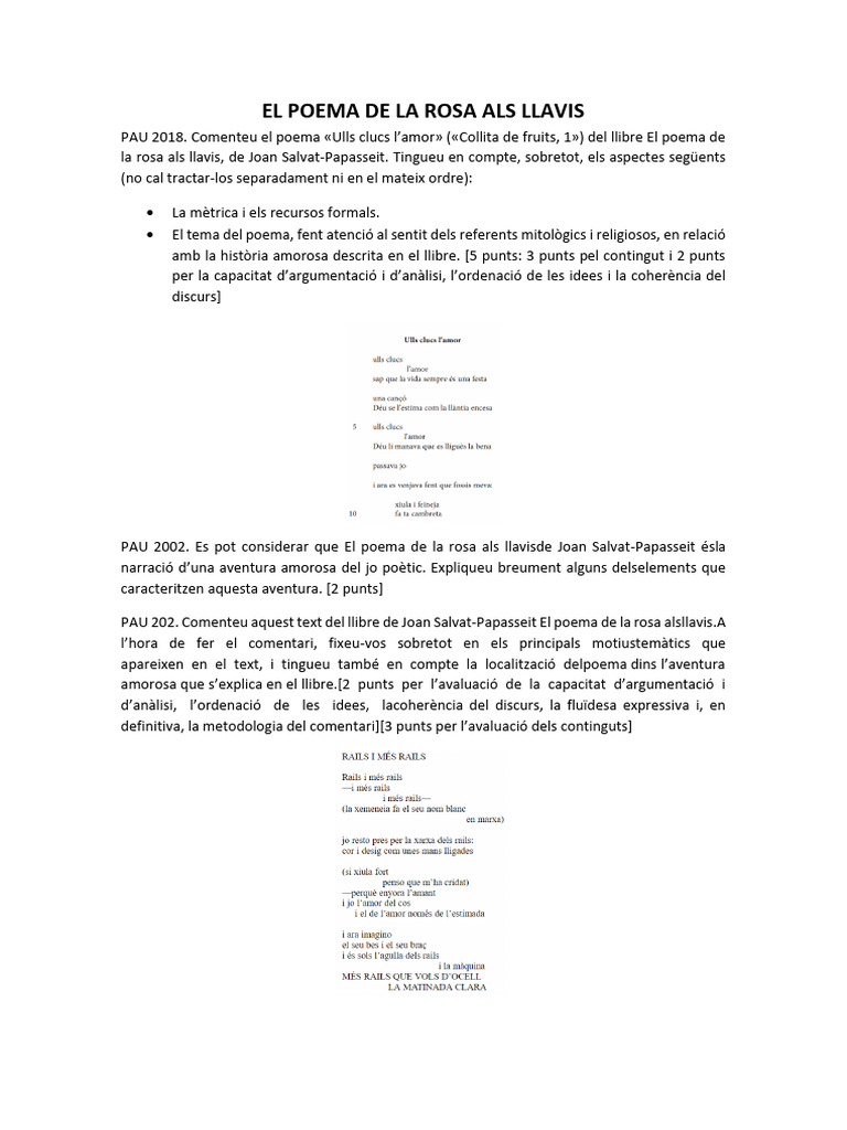 El Poema de La Rosa Als Llavis | PDF