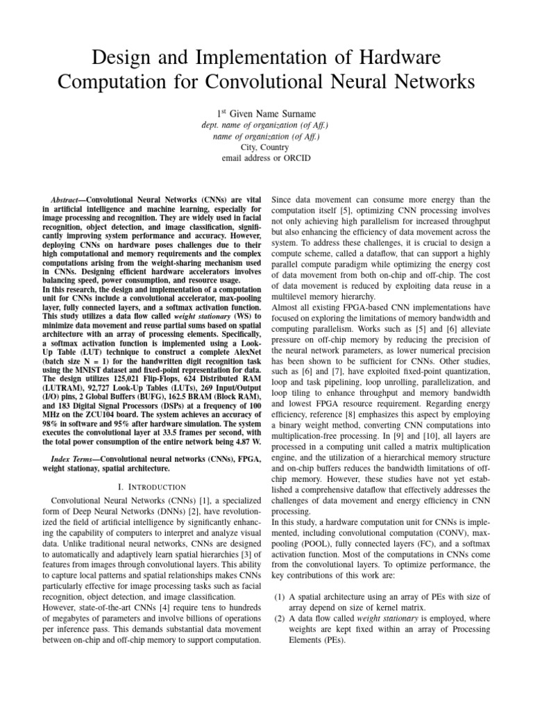 Design And Implementation Of Hardware Computation For Convolutional Neural Networks Pdf