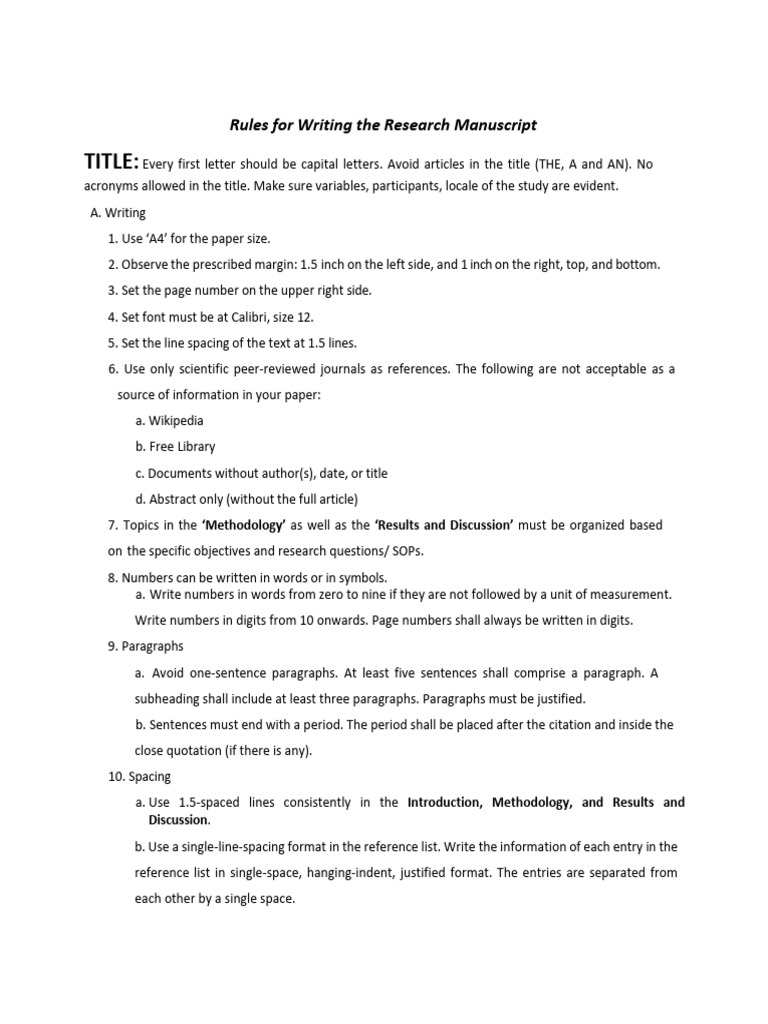Research Manuscript Writing Guidelines | PDF | Citation | Paragraph