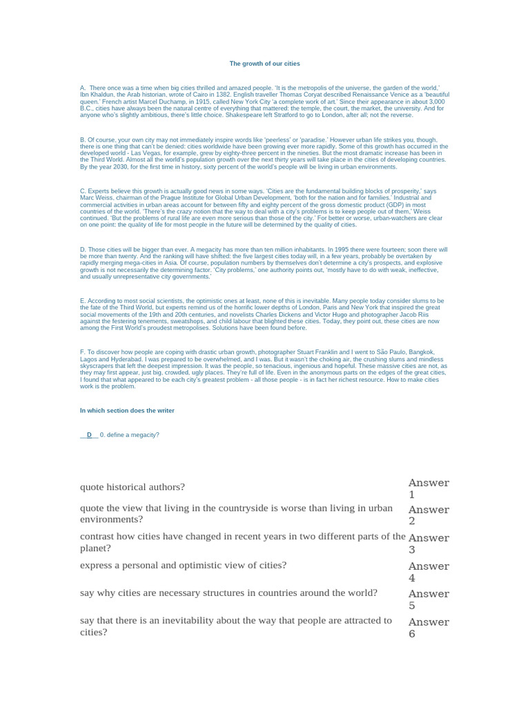 The Growth of Our Cities | PDF