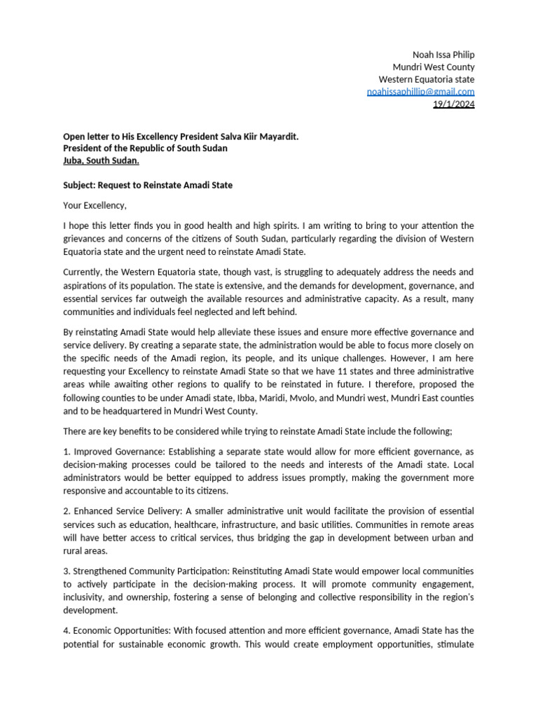 Open Letter To President | PDF | South Sudan | Governance