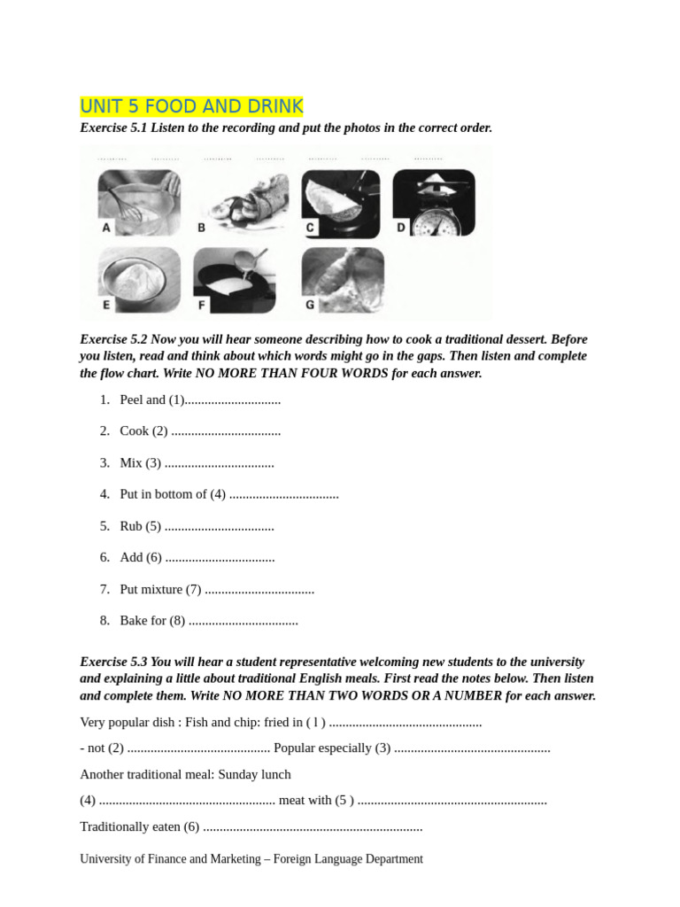 Food and Drink Exercises Guide | PDF | Foods | Food And Drink Preparation