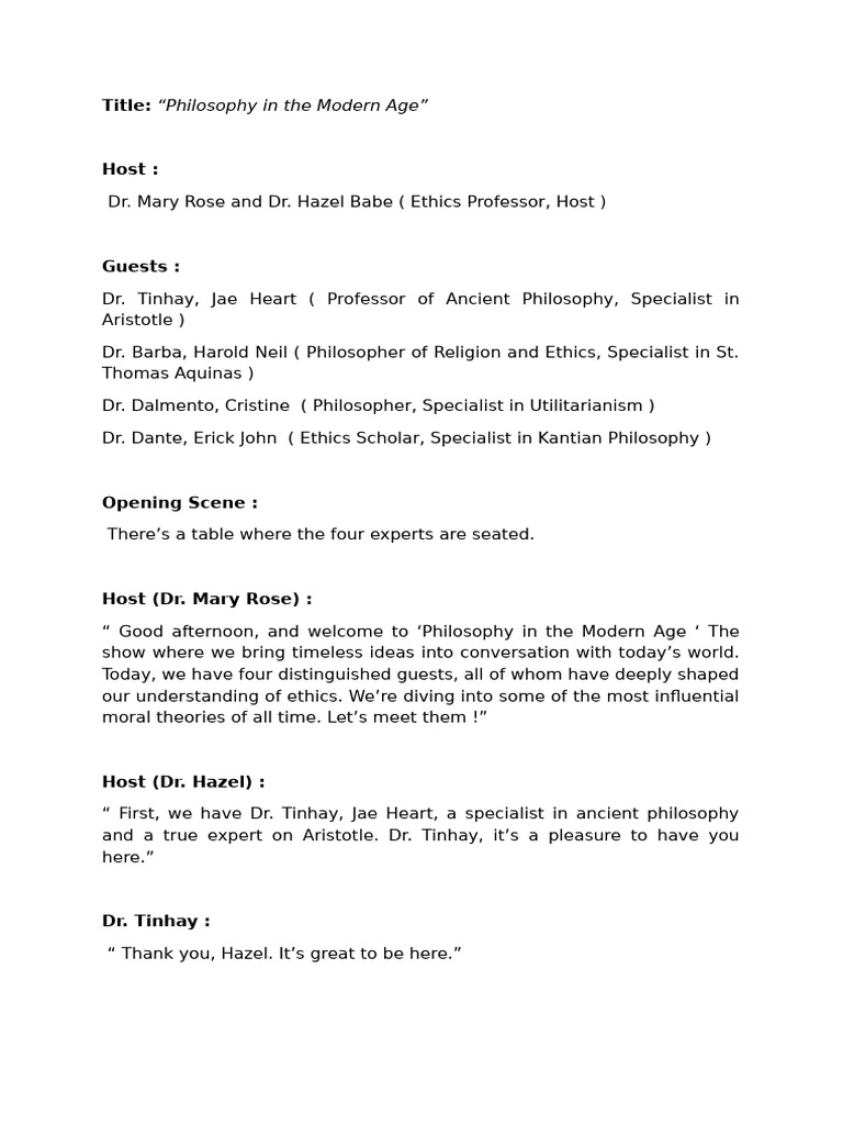 Group 4 - Talk Show Manuscript | PDF | Utilitarianism | Happiness
