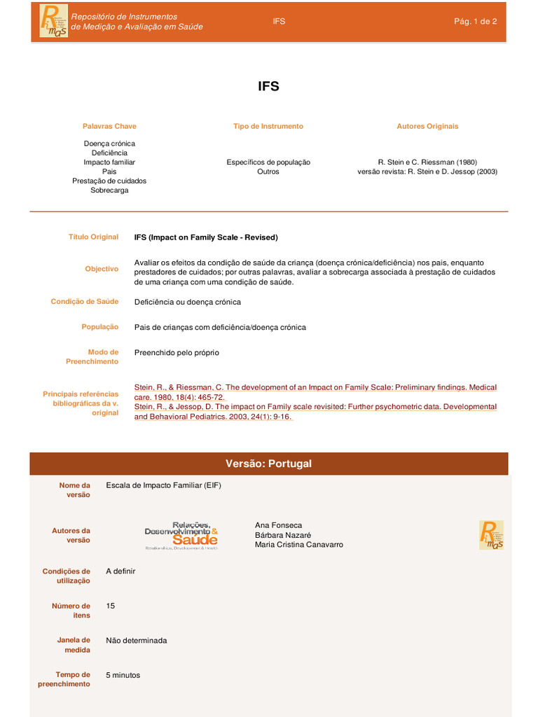 IFS (Impact On Family Scale) | PDF