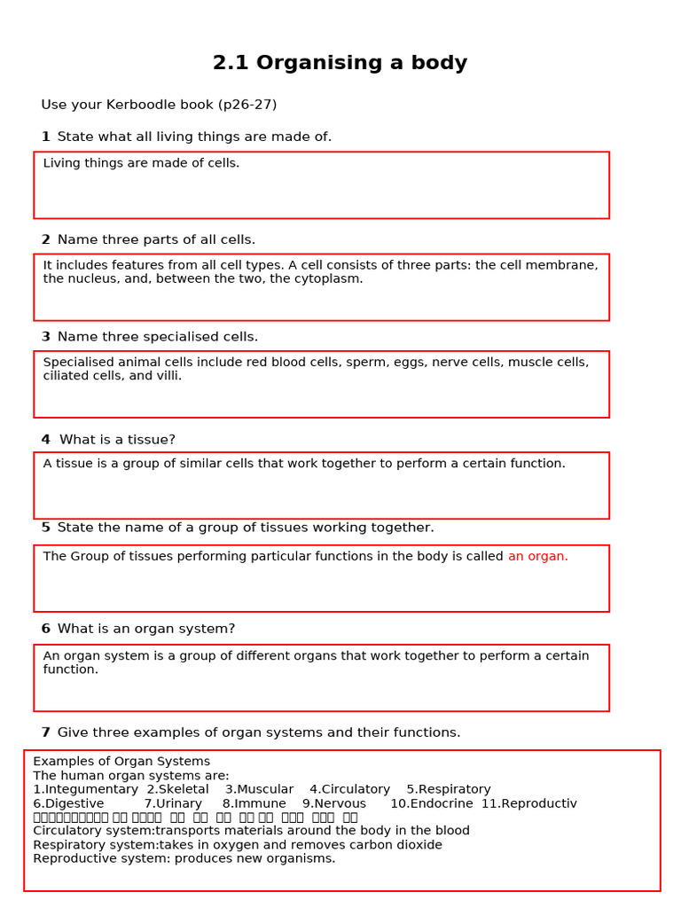 2.1 Organising The Body | PDF | Human Body | Gastrointestinal Tract