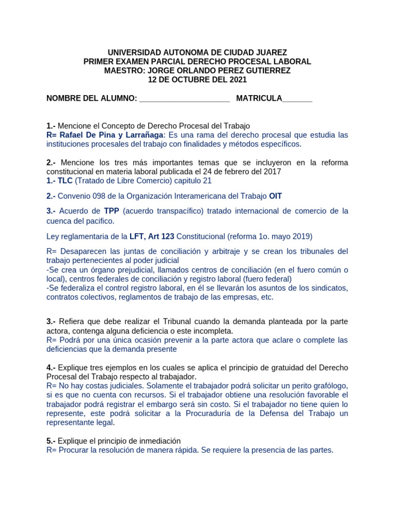Parcial 1 Der Proc Lab | PDF | Derecho laboral | Ley procesal