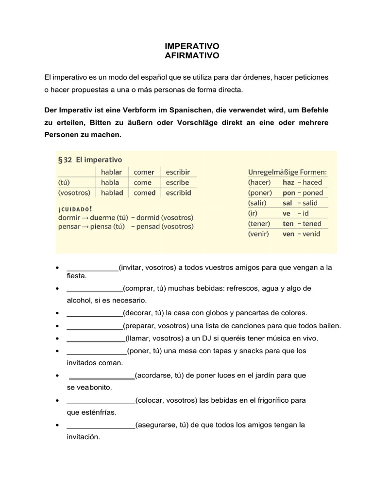 Ficha Imperativo Afirmativo | PDF