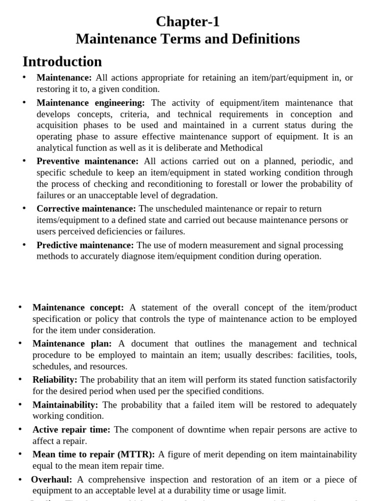 Chapter 1 Meng 5231 Maintenance of Machinery and Installation | PDF ...