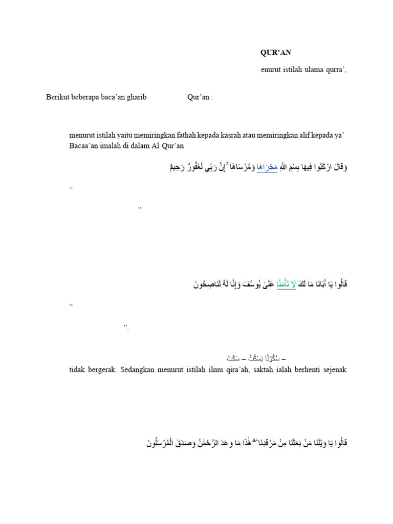Bacaan-Bacaan Ghorib Di Dalam Al-Qur'an | PDF
