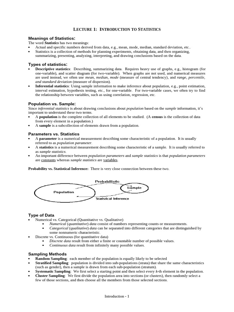 1 Introduction To Statistics | PDF | Statistics | Sampling (Statistics)