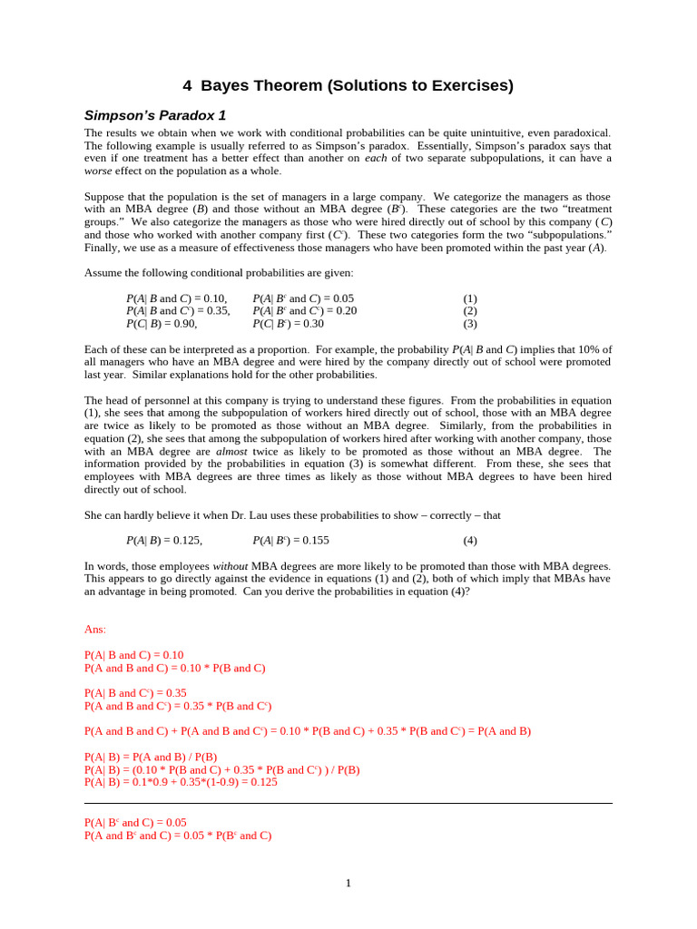 4 Bayes Theorem (Solutions To Examples) | PDF | Batting (Baseball)
