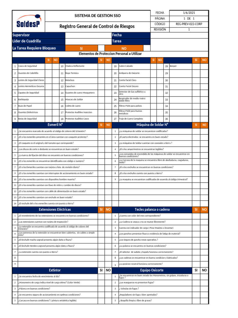 Reg-Prev-022-Corp-Registro General de Control de Riesgos (HCR) | PDF ...