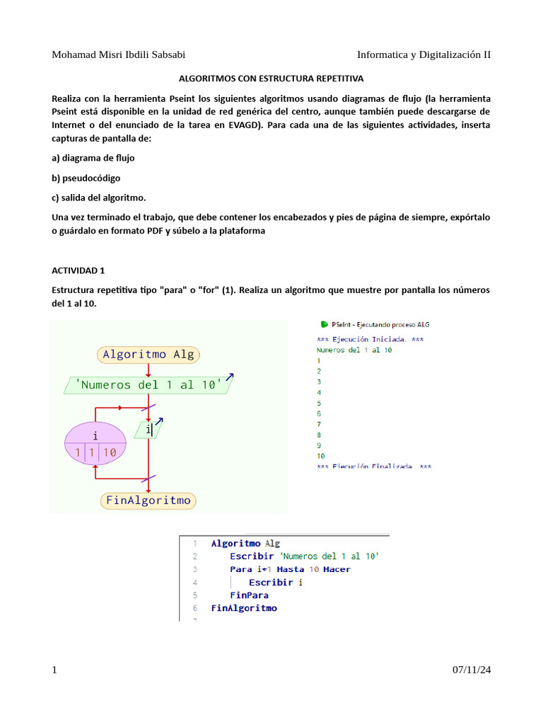 Actividades Algoritmos Estructura Repetitiva | PDF | Algoritmos ...