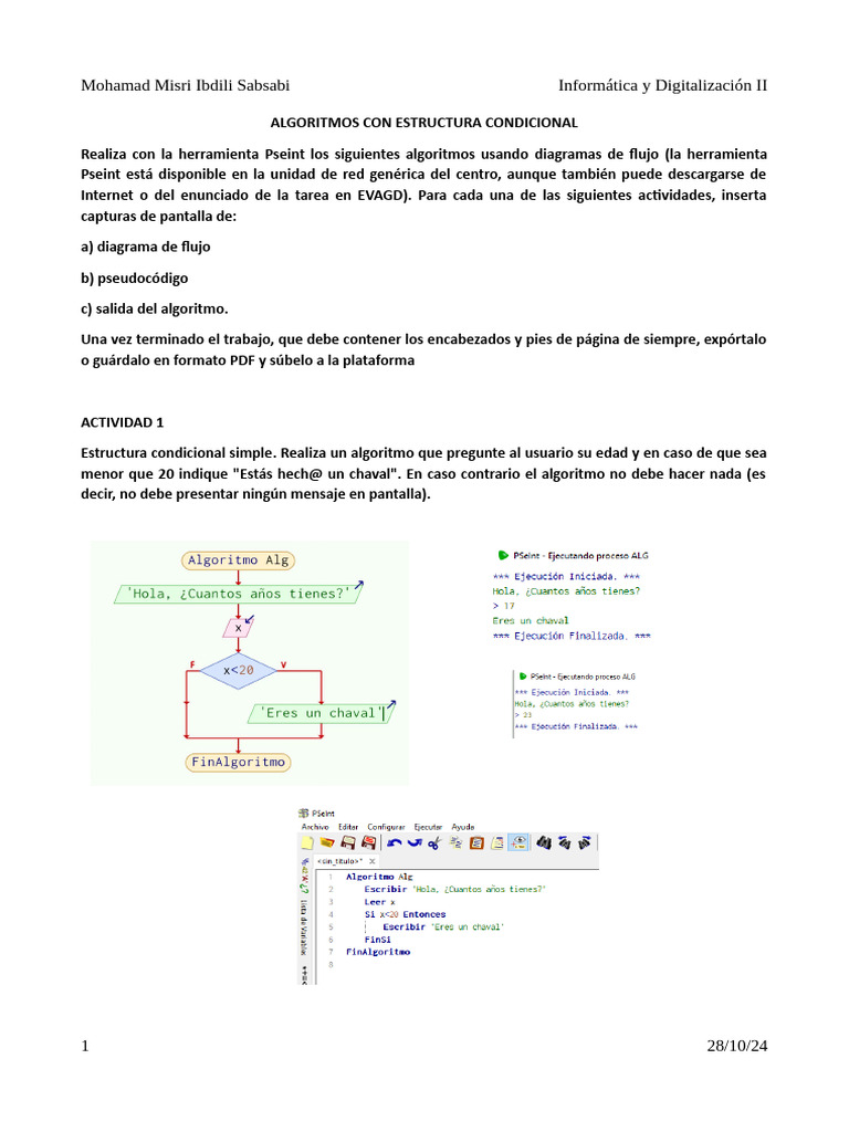 Algoritmos de Estructura Condicional en Pseint | PDF | Algoritmos ...