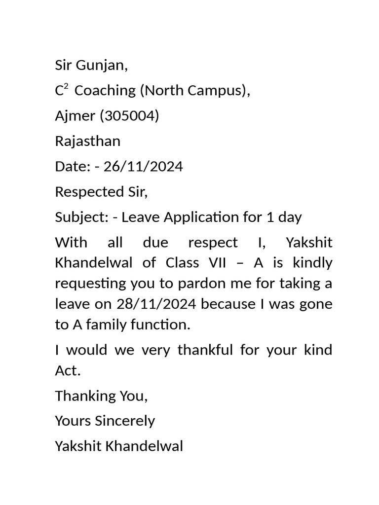 Leave Application for Family Function | PDF