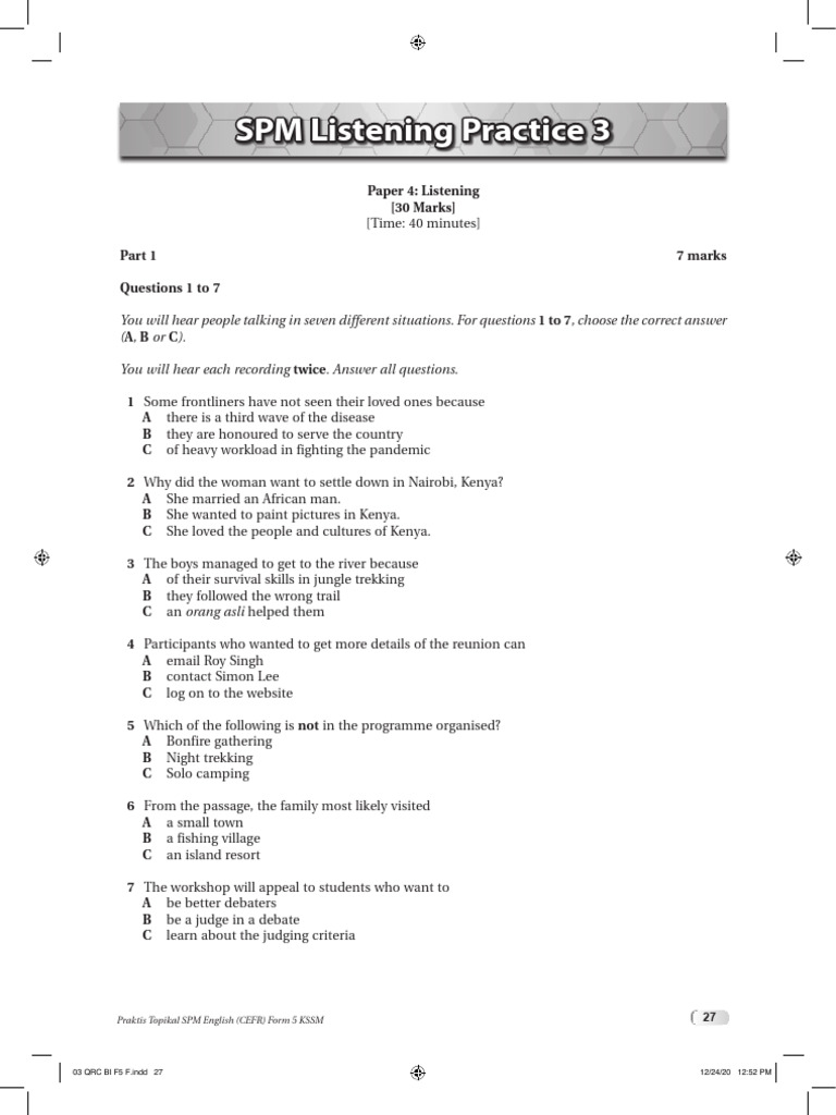 SPM Listening Practice 3 | PDF