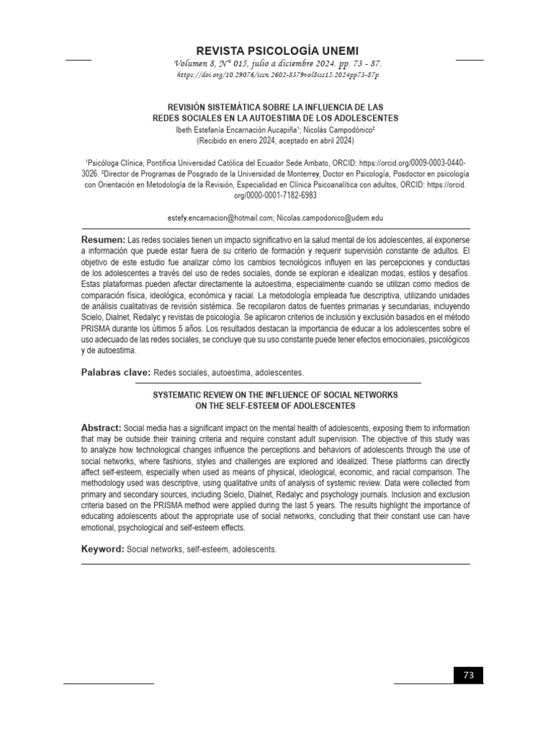 2024 Psicolog A UNEMI | PDF | Servicio de redes sociales | Autoestima