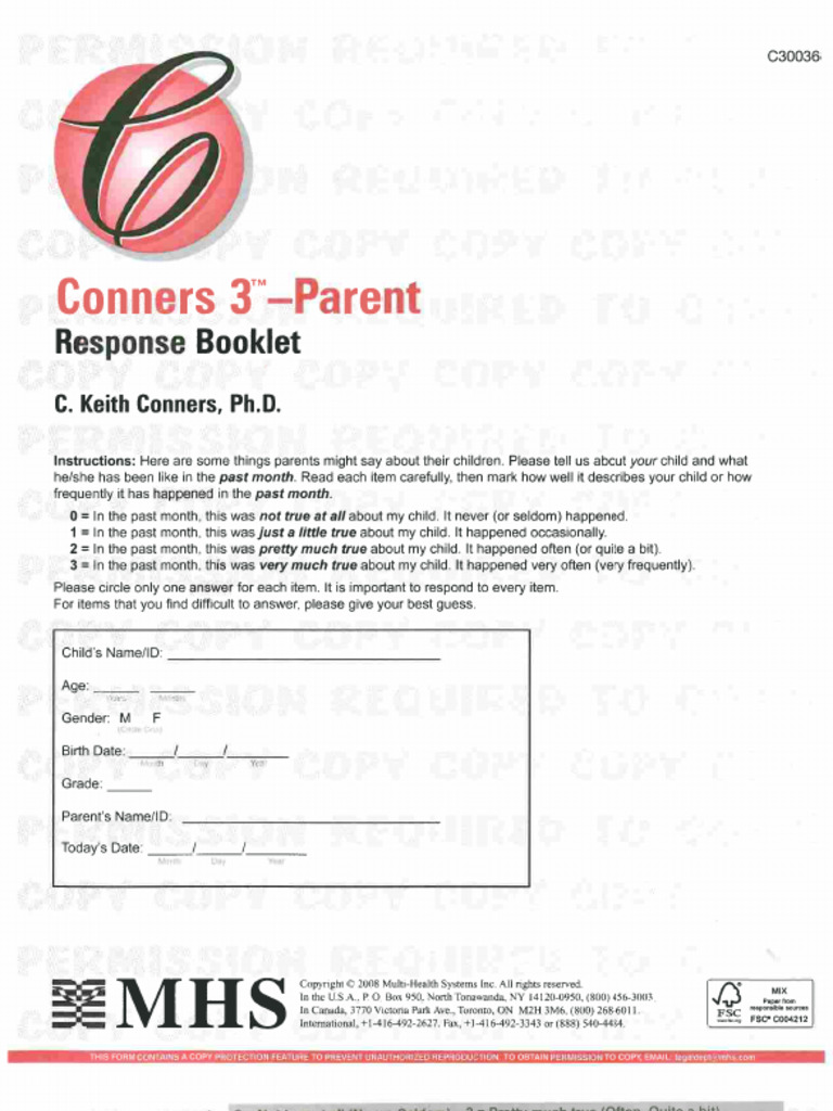 Conners 3 Parents | PDF
