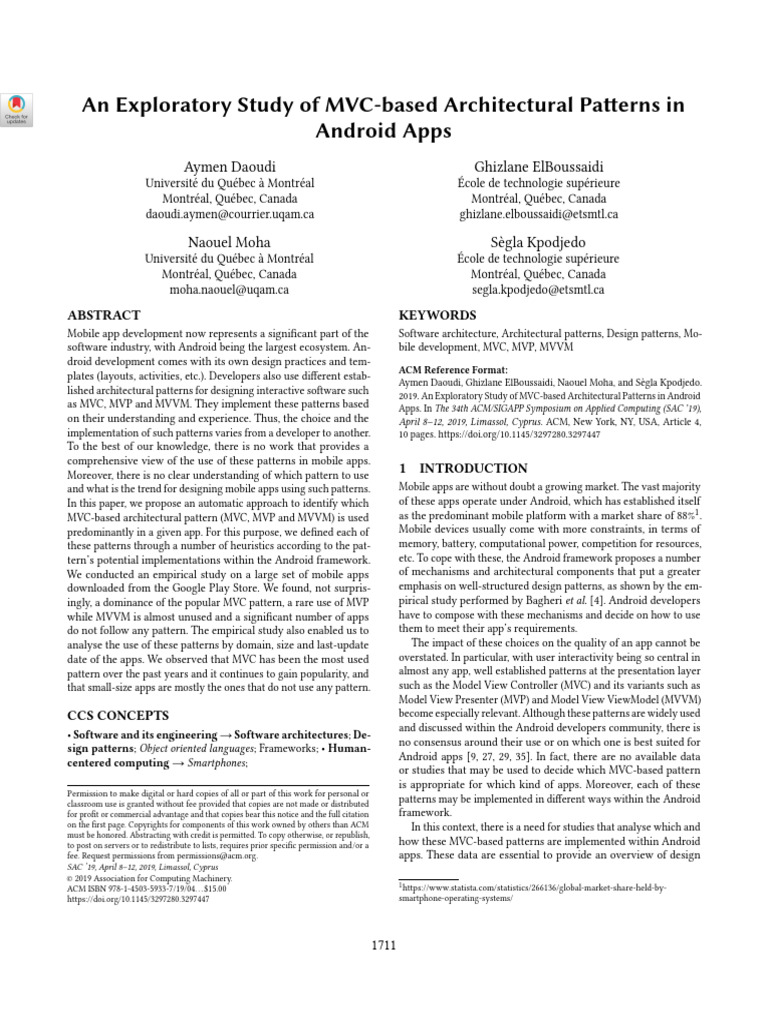 An Exploratory Study of MVC-based Architectural Patterns in Android ... An Exploratory Study of MVC-based Architectural Patterns in Android ...