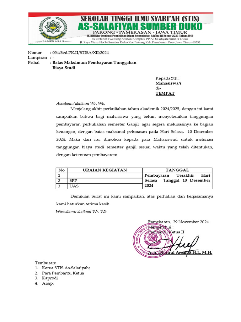 Surat Edaran Batas Pembayaran Beban Studi Ganjil 2024-2025 | PDF