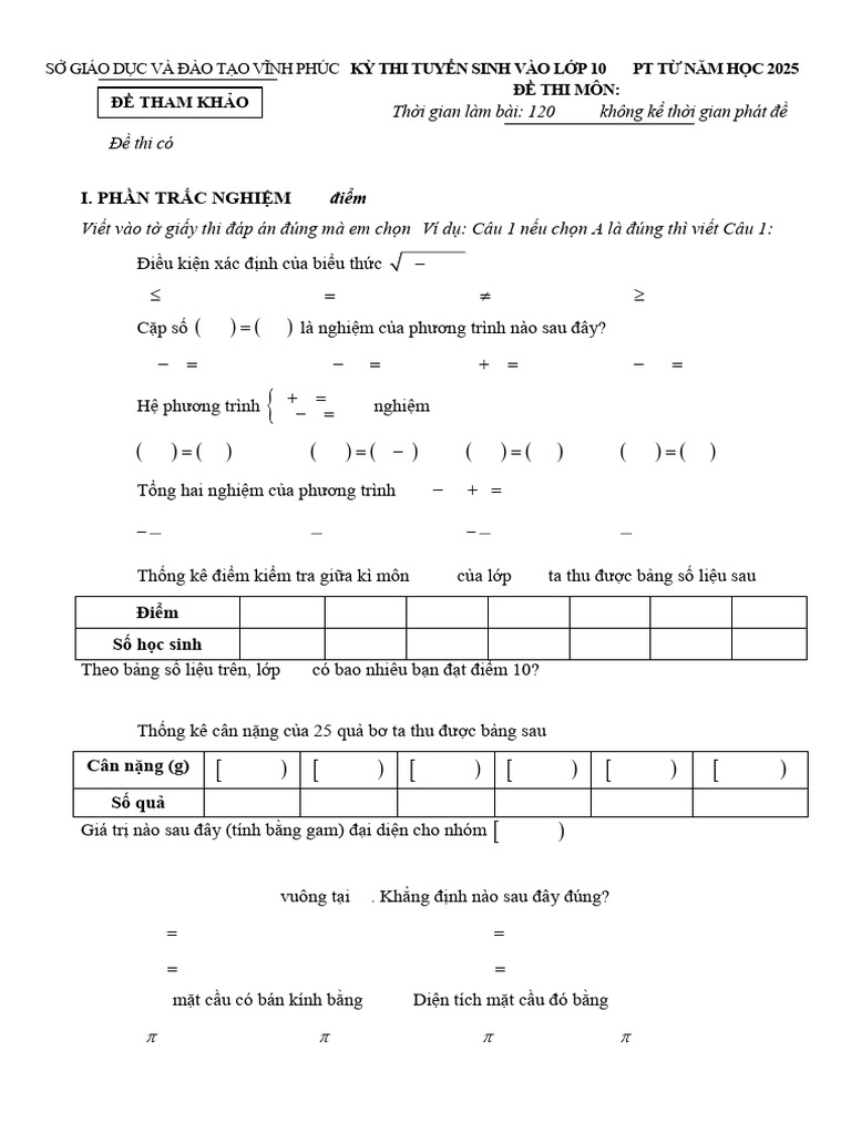De Tham Khao Tuyen Sinh Lop 10 Mon Toan Nam 2025 2026 So GDDT Vinh Phuc | PDF