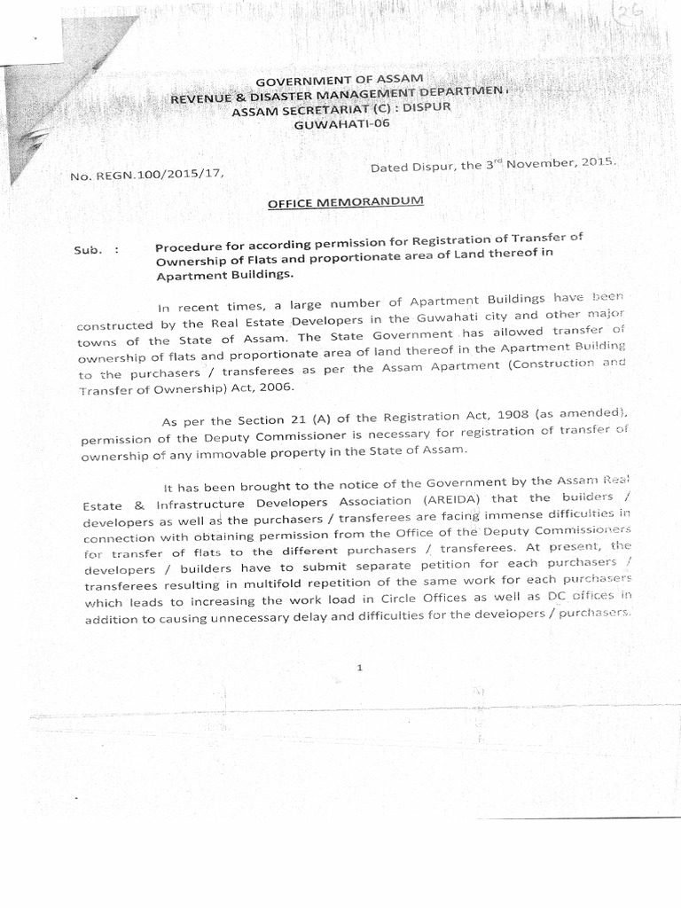 Office Memorandum registration of flat etc | PDF