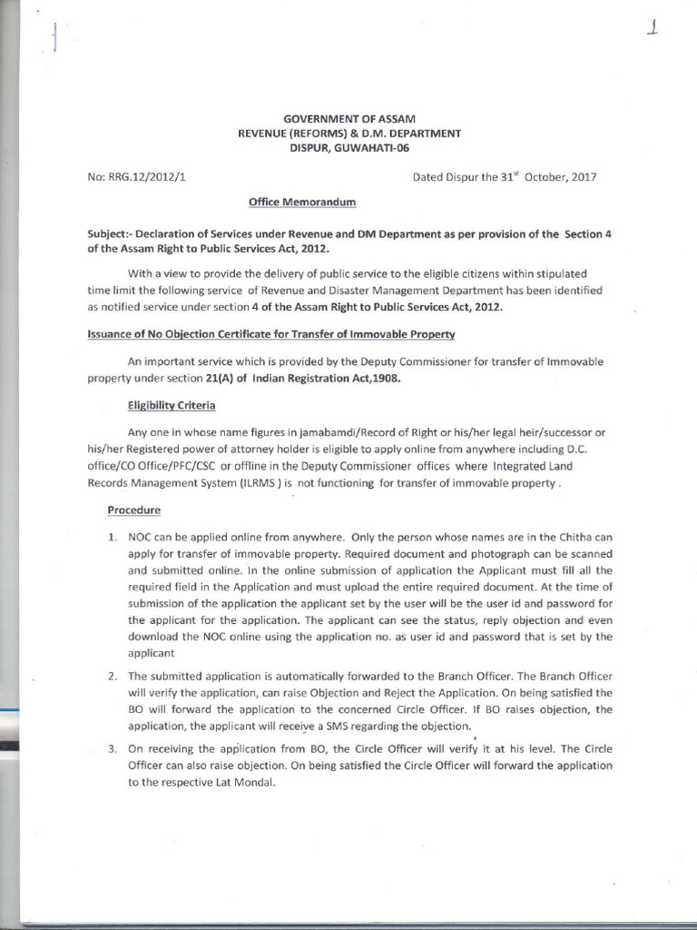 OM On NOC For Transfer of Immovable Property-Compressed | PDF
