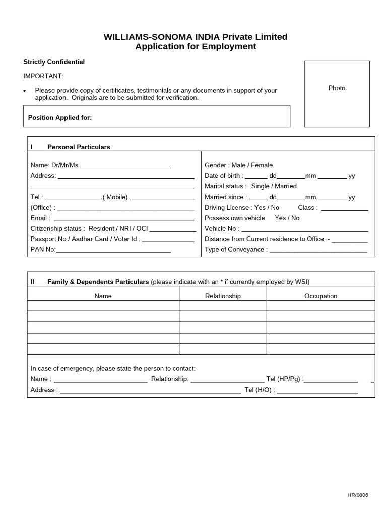 Employment Application Form - WSI India | PDF | Government And Personhood