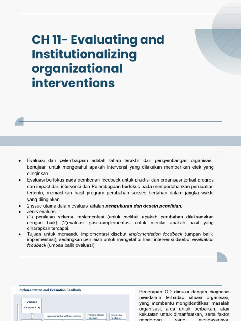 CH 11 Evaluating and Institutionalizing Organizational Intervention | PDF