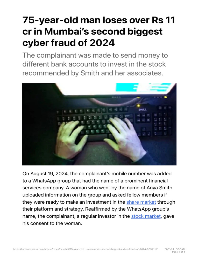 75-Year-Old Man Loses Over Rs 11 CR in Mumbai’ S Second Biggest Cyber ...